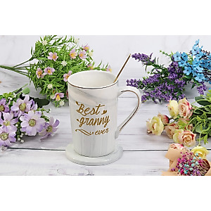 WENSSY Best Granny Ever Mug, Gifts for Granny, Birthday Mothers Day Gifts for Granny Grandma from Granddaughter Grandkis Grandson 14 Ounce Grey with Gift Box