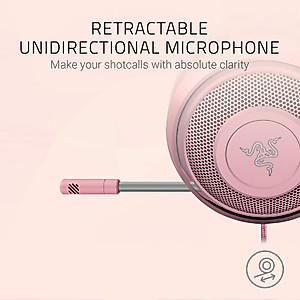 Razer Kraken Gaming Headset: Lightweight Aluminum Frame, Retractable Noise Isolating Microphone, For PC, PS4, PS5, Switch, Xbox One, Xbox Series X & S, Mobile, 3.5 mm Audio Jack - Quartz Pink