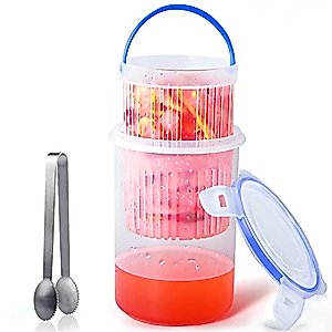 Pickle Storage Container, Plastic Pickle Jar With Strainer Insert, Transparent Pickle Container Tongs, Leaks-Proof and Lock It Lid, for Airtight Food Storage Cucumbers, Jalapenos, Pickles(1Pack)