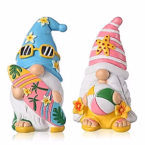 FairySandy 2 Pieces Summer Gnomes Beach Decorations Surfboard Gnome Stuff Decor Mini Gnomes Resin Figurines Set Collectible Tabletop Kitchen Decorations for Home Kitchen Farmhouse Office