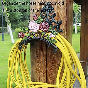 Heavy Duty Garden Hose Holder Water Hose Holder Wall Mount Garden Butler Hose Hanger Wrought Iron Craft Graceful Pattern Decorative Garden (B)