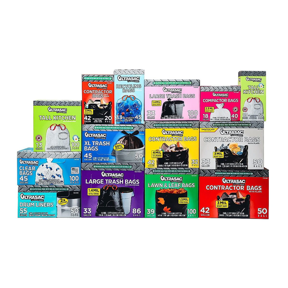 Ultrasac Black Large Heavy Duty Drawstring Trash Bags 33 Gallon 1.4 MIL, 33.5" x 38" - Pack of 86 - For Home, Commercial, Construction, & Outdoor