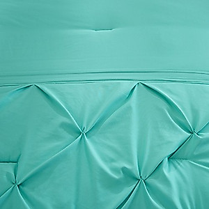 Comfort Spaces Cavoy Comforter Set - Luxe Diamond Tufting, All Season Bedding, Matching Bed Skirt, Decorative Pillows, Queen, Faux Silk Aqua 5 Piece
