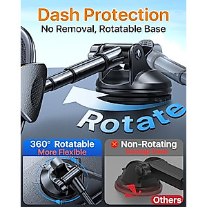 【Military-Grade Stable Suction】 Cell Phone Holder for Car,【Flexible Telescopic Arm】 360° Rotatable Stand Dashboard Windshield Cellphone Mount for iPhone 15 14 13 12 Samsung Smartphone Truck, Black