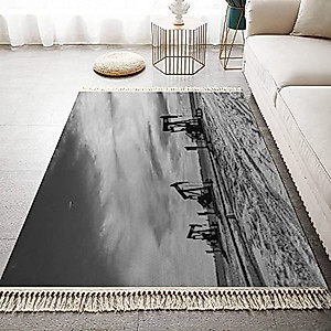 Boho Kid Bedroom Playroom Nursery Area Rugs Oil Derrick on The Prairies in Winter Tassels Carpet Patio Hallway Runner Mat Pad Home Decor Living Room Indoor Outdoor