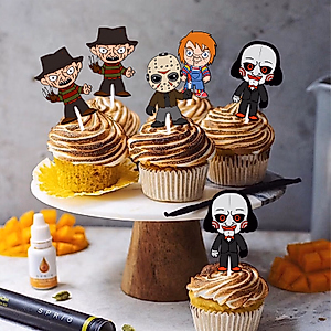 18pcs Glitter Fantasy Horror Manga Dessert Cupcake Topper Halloween Ghost Theme Decor Supplies Boys Girls Happy Birthday Party Decorations