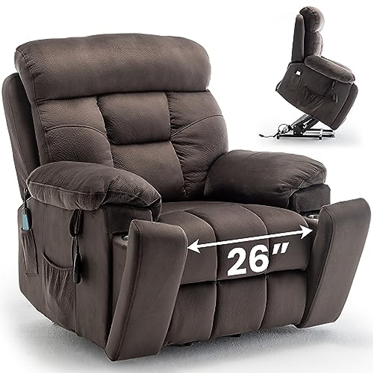 Cobplns 26in Extra Wide Recliner Chair-Living Room Chair，Ultimate Comfortable Goose Down Massage Chair, 400 lbs of Weight-Bearing Power Lift Recliners for Elderly（Dark Brown）