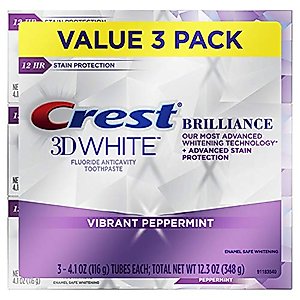 Crest 3D White Brilliance Vibrant Peppermint Teeth Whitening Toothpaste, 4.1 Ounce (Pack of 3)(Packaging May Vary)