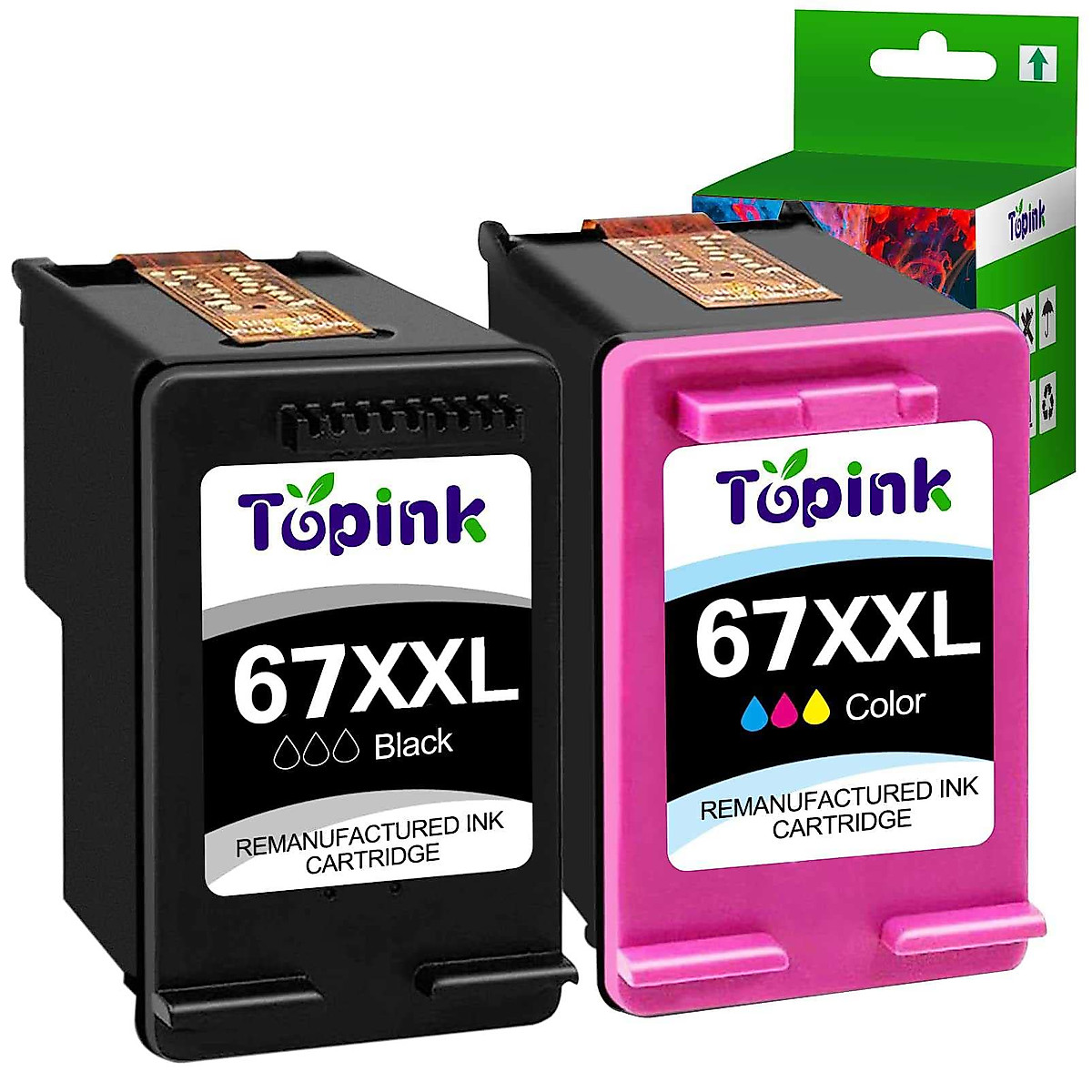 67XL Ink Cartridges Black Color Combo Pack for HP Printer Ink 67 67 XL XXL for Envy 6000 6055 6055e 6052 6058 6075 Envy Pro 6400 6455 6455e 6452 6458 DeskJet 1255 2732 2752 2755 2755e 4140 4152 4155