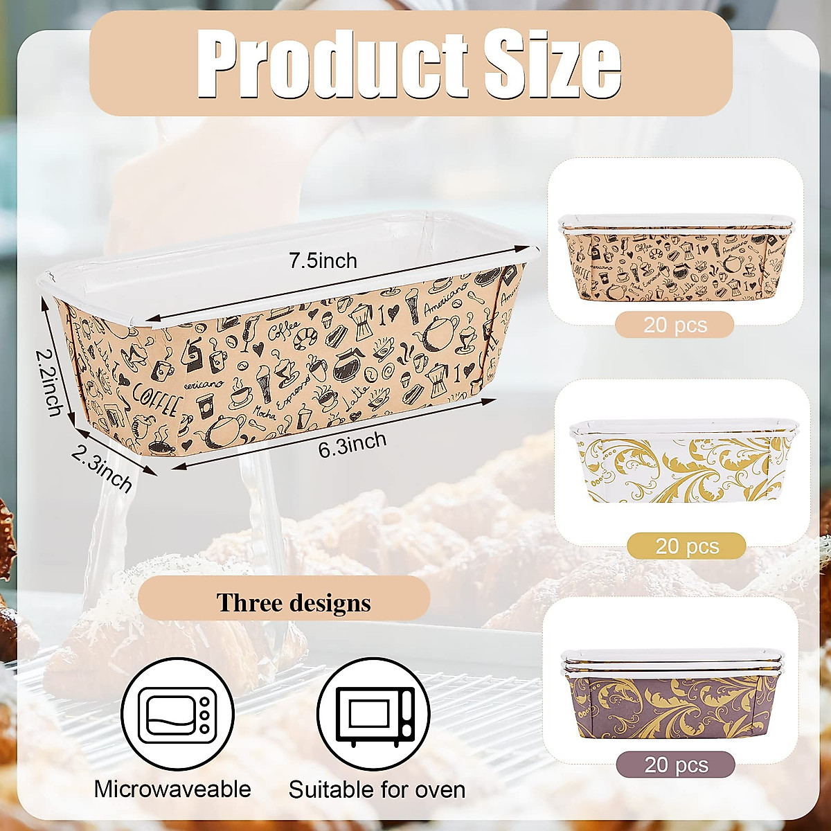 Tessco 60 Pcs Loaf Pan Liners Paper Loaf Pans Disposable Paper Baking Loft Pans Paper Baking Pans Rectangle Paper Baking Loft Mold for Bread Cake, Microwave Oven Freezer Safe(6 x 2.5 x 2 Inch)