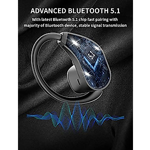 Bluedio S6 Sport Earhooks Earphones Wireless Earbuds Bluetooth Headphones 42hrs Play with LED Display Charging Case Built-in Mic Headset for Sports Running Workout Black