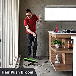 LCF Pet Hair Removal Broom with Squeegee & Telescoping Handle,Non Scratch Bristle Rubber Bruch Carpet Sweeper Outdoor Broom for Hardwood Floor Tile Windows Clean Cleaning (Green)