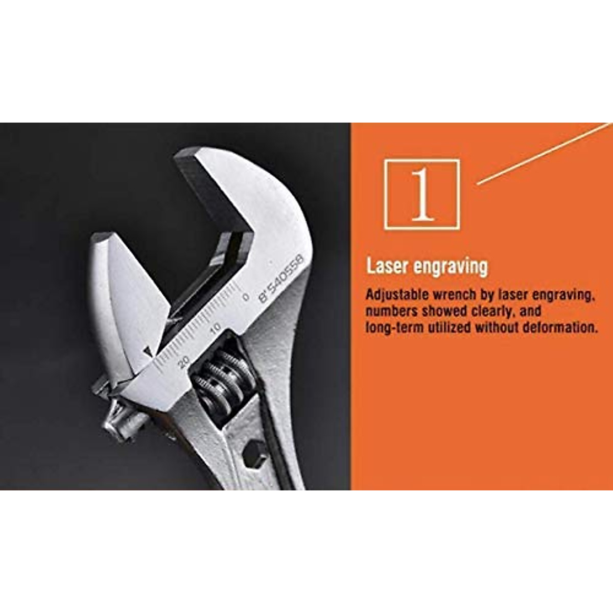 Edward Tools Pro 8" Adjustable Wrench - Carbon Steel Adjusting Design - Crescent Pro Grip for Greater Leverage - Locking Adjustable Width - Spanner Handle