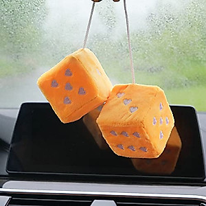 Cyncoy Pair Fuzzy Plush Dice for Car Rearview Mirror, 3" Retro Square Heart-Shape Decoration Dice for Hanging Car Accessories, Car Decorations for Women (Pink) (FD001)