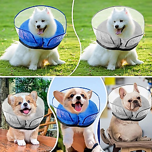 Dog Cone Collar After Surgery,Inflatable Soft Dog Cone for Large Medium Small Dog,Adjustable Breathable Inflatable Dog Cone Collar,Protect Pets from Licking Wounds,Soft and Comfortable,Blue(XL)