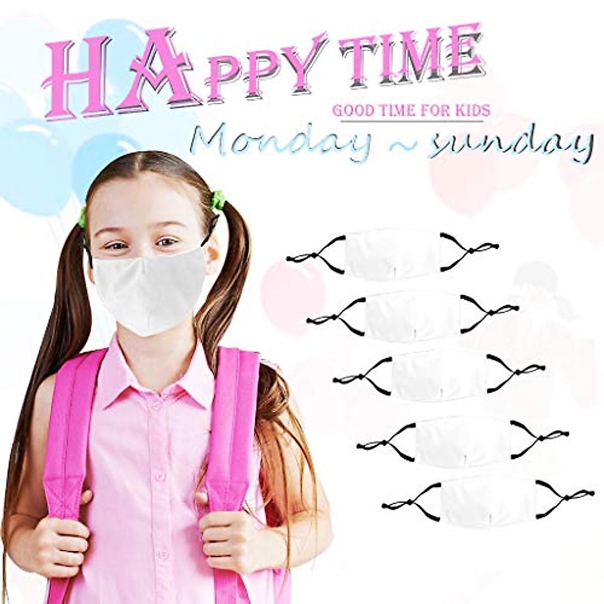 Mallocat 5PC Kids Face_Masks Solid Color Adjustable Resuable Washable Breathable Cotton Face Covring Coverings Bandanas for Children Back to School Cycling