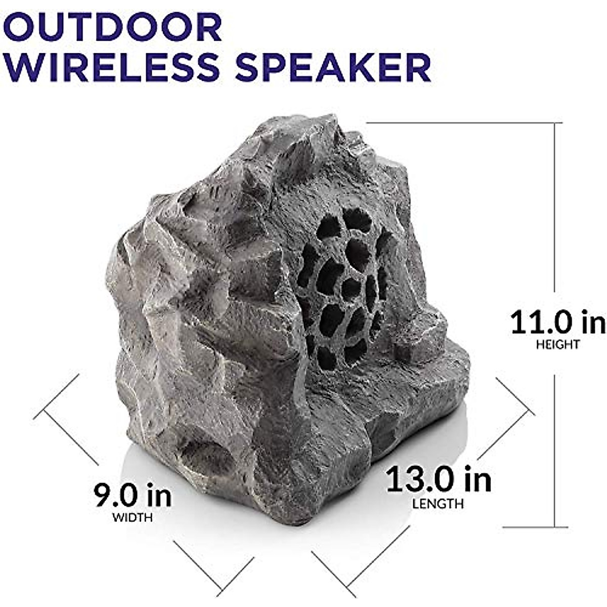 Alpine Corporation - Waterproof Bluetooth Solar-Powered Outdoor Wireless Rock Speaker – 50 Foot Range - Weatherproof, High-Fidelity Sound, Energy Efficient Solar Charging, Portable Audio System (Gray)