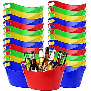 Zilpoo 24 Pack - Plastic Oval Storage Tub, Wine, Beer Bottle Drink Cooler, Parties Ice Bucket, Party Beverage Chiller Bin, Baskets, Colored