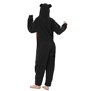 Unisex Adult Bear Costume Pajamas, Animal Costume Halloween Sherpa Women's Cosplay Christmas One Piece Costume Black Bear XL