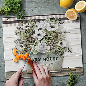 CounterArt Vintage Farmhouse 3mm Heat Tolerant Tempered Glass Cutting Board 15” x 12” Manufactured in the USA Dishwasher Safe