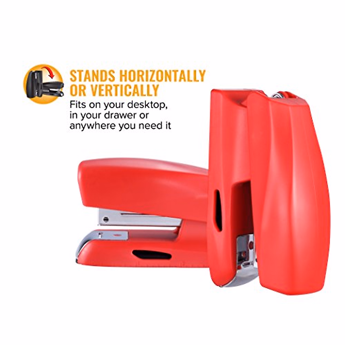 Bostitch Office 20 Sheet Mini Stapler with 210 Staples, Fits into the Palm of Your Hand, Red