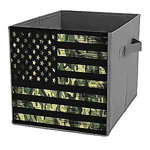 American Flag with Camouflage Large Cubes Storage Bins Collapsible Canvas Storage Box Closet Organizers for Shelves