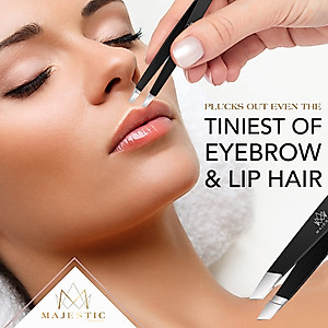 Majestic Bombay Slant Tweezers for Women and Men – Splinter Ticks, Facial, Eyebrows and Ingrown Hair Removal–Sharp, Needle Nose, Surgical Tweezers Precision best tweezers for chin hair and Plucking