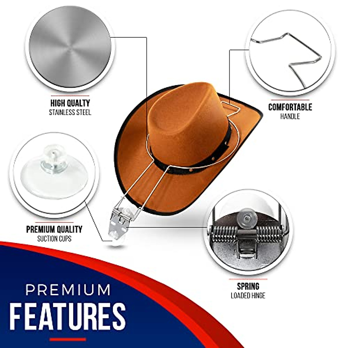OTASU Cowboy Hat Holder - Hat Rack Clip for Western Hats - For Cars, Trucks and Vans - Complete with Suction Cups, CH001