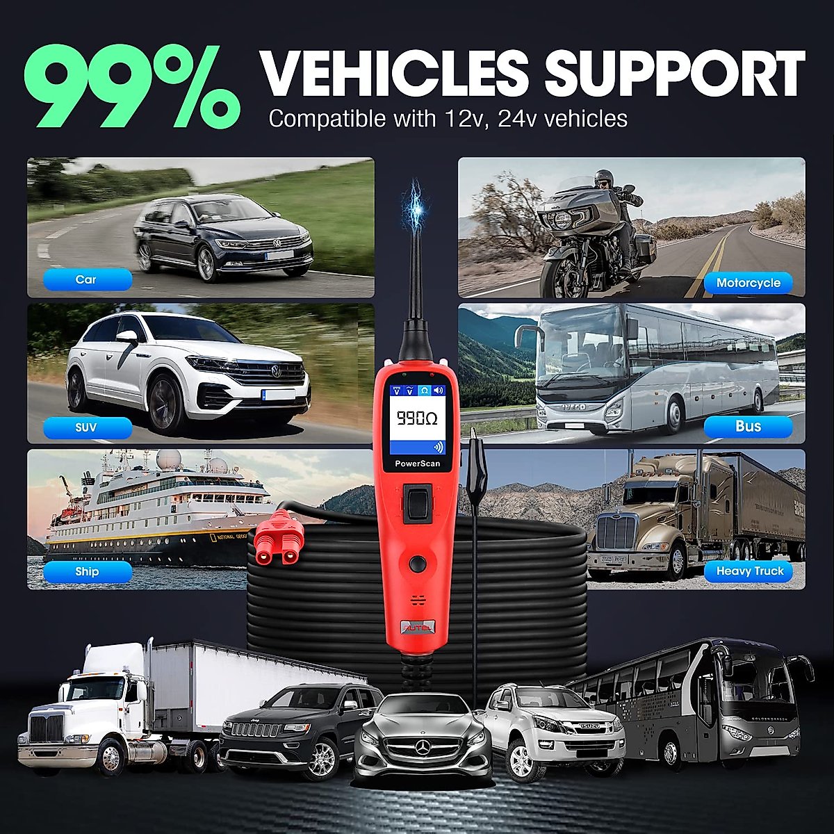 Autel PowerScan Automotive Circuit Tester, Power Circuit Probe Tool, 12-24V Electrical Short Open Breaker Circuit Finder, AC/DC Current Resistance, Duty Cycle, & 20FT Extension Cord, for 99% Cars