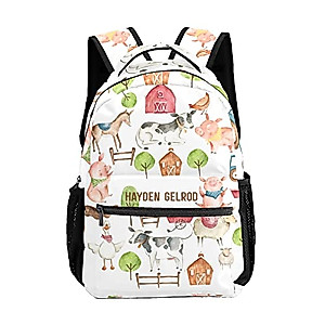 Urcustom Custom Kid Backpack, Farm Animals Farm House Personalized School Bookbag with Your Own Name, Customization Casual Bookbags for Student Girls Boys