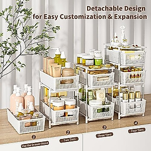 2 Pcs 4 Tier Bathroom Cabinet Organizer, Pull Out Bathroom Storage Organizer Under Sink Storage Organizers with Dividers, Medicine Cabinet Organizer Pantry Organization and Cabinet Bathroom Storage