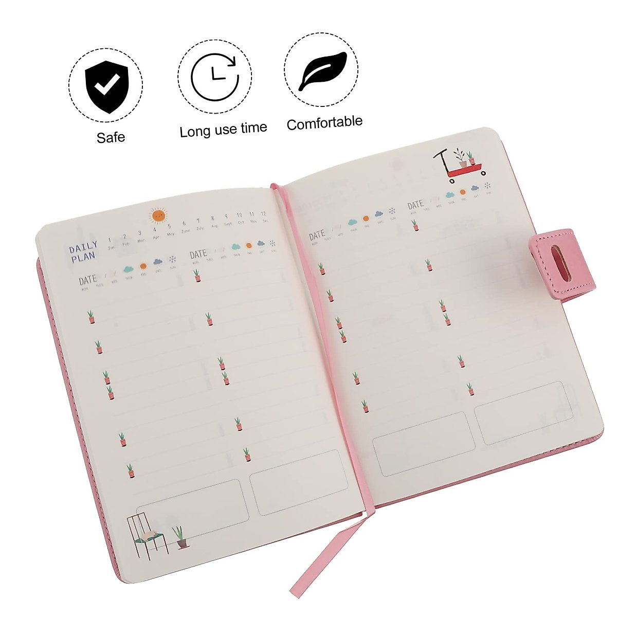 NUSITOU 1pc 2021 Planner Pocket Notepad Time Organizer 2021 Planning Book 2021 Notepad 2021 Diary Notebook Travel Notebook 2021 Calendar Notepad Paper + Pu Filling Work Week Month