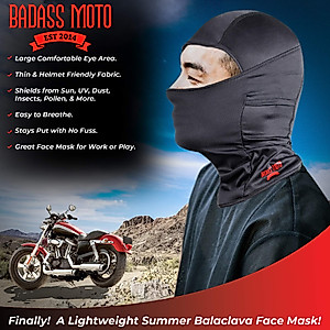 Badass Moto Motorcycle Balaclava Face Mask Men, Black Ski Mask for Men, Motorcycle Mask, Neck Gaiter, Full Face Mask Protects from Dust, Sun, Wind, Breathable Motorcycle Riding Gear Fits Under Helmet