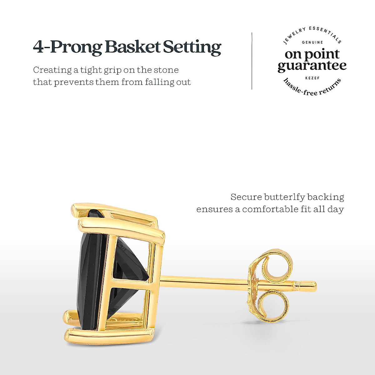 Basket Set Stud Earrings with Square Princess Cut 8x8mm Black CZ - 925 + Gold Plate