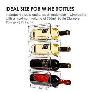 Vtopmart Refrigerator Wine and Water Bottle Holder, 4Pack Stackable Plastic Wine Rack Storage Organizer for Fridge, Cabinet, Pantry, Kitchen Countertops, Clear