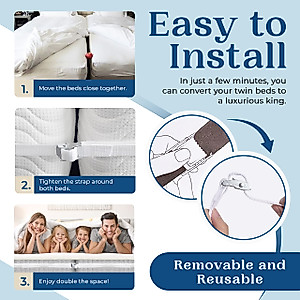 FeelAtHome Twin Bed Converter - Twin to King Mattress Joiner, 33ft Long Connecting Strap