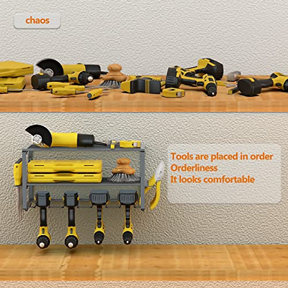 Power Tool Organizer, Garage Tool Organizers and Storage, 3 Layers Heavy Duty Metal Tool Shelf, Drill Holder Wall Mount, Utility Storage Rack for Cordless Drill Charging Station Screwdriver