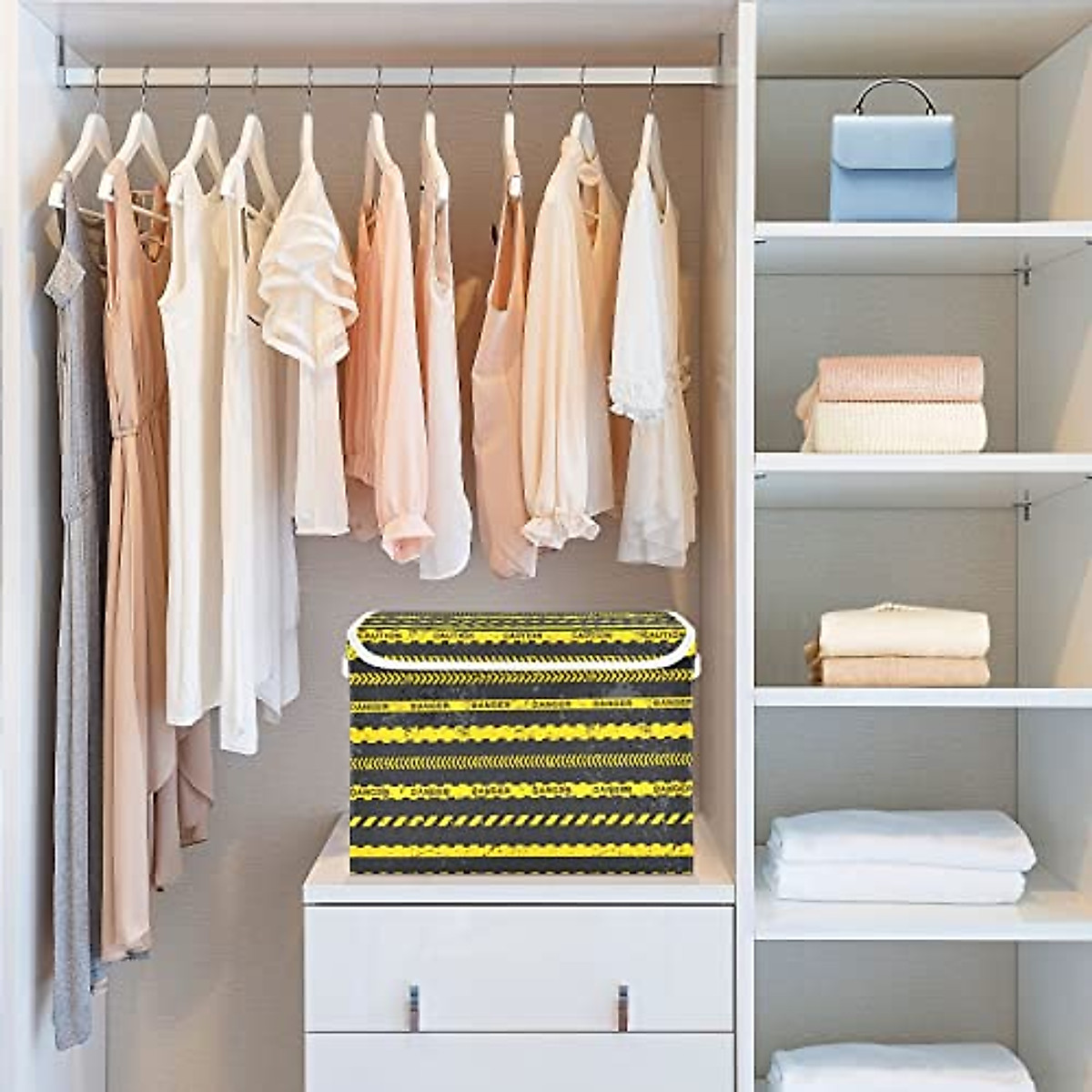 CaTaKu Yellow Stripes Lines Storage Bins with Lids and Handles, Fabric Large Storage Container Cube Basket with Lid Decorative Storage Boxes for Organizing Clothes