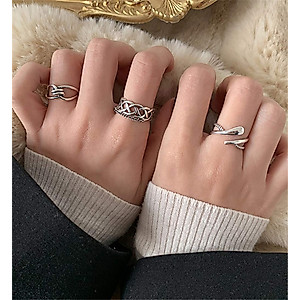 Jemant Ring For Women Adjustable Silver Hip Hop Kpop Fashion Twist Chain Rope Unique 3 Pc Stacked Ring Set (Silver)