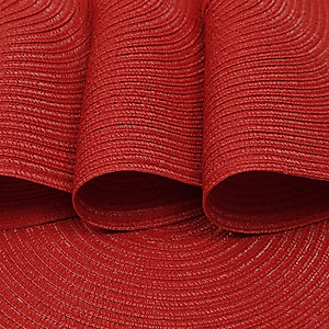 SHACOS Round Braided Placemats Set of 8 Washable 15 inch Round Table Mats Non Slip Woven Place Mats for Dining Table (Red, 8)