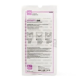 Medline Versatel Contact Layer Dressing, Silicone-Based Adhesive, for Cuts, Blisters, and 2nd Degree Burns, 4 Inches x 7 Inches, in Educational Packaging