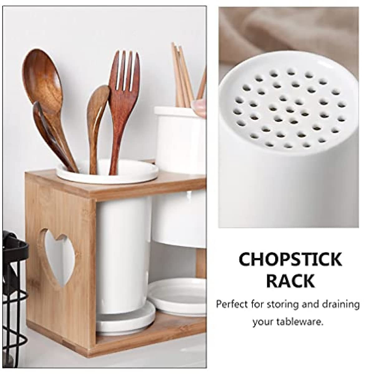 MAEPA Kitchen Utensil Holder Ceramic Utensils Crock Farmhouse Utensil Caddy Cutlery Storage Organizer with Stand for Kitchen Countertop