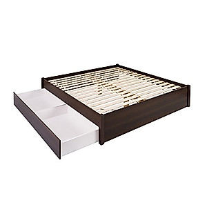 Prepac Select King 4-Post Raised Platform 2-Drawer Storage Bed, Modern King Storage Bed with Drawers 83" D x 79" W x 16" H, Espresso, EBSK-1302-3K