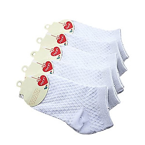 Looching Pack of 5 Mesh Thin Baby Girls Boys Cotton White Socks Toddler Kids No Show Ankle Socks 1-10T (6-8 Y, Mesh White)