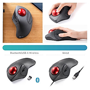SANWA Wired Ergonomic Trackball Mouse, Optical Rollerball Mice, Programmable Silent Buttons, 44mm Trackball, 600/800/1200/1600 Adjustable DPI, Compatible with MacBook, Laptop, Windows, macOS