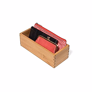 Lipper International Bamboo Wood Utensil Holder Storage Box for Cooking Tools, Makeup, or Office Supplies, 4" x 9 1/4" x 3"