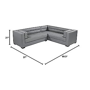 Iconic Home Lorenzo Right Facing Sectional Sofa L Shape PU Leather Upholstered Tufted Shelter Arm Design Espresso Finished Wood Legs Modern Transitional, Grey