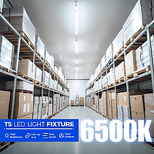 (6 Pack) Barrina LED T5 Integrated Single Fixture, 4FT, 2200lm, 6500K (Super Bright White), 20W, Utility LED Shop Light, Ceiling and Under Cabinet Light, Corded Electric with ON/OFF Switch, ETL Listed