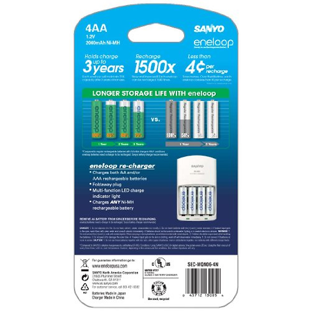 SANYO SEC-MQN064N 4-Position Charger with 4 AA ENELOOP Batteries