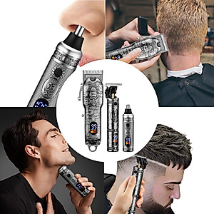 Lanumi Hair Clippers for Men Cordless Hair Trimmer Beard Trimmer/Nose Trimmer Professional T-Blade Trimmer USB Rechargeable Hair Cutting Grooming Kit Barber Clippers Set LED Display